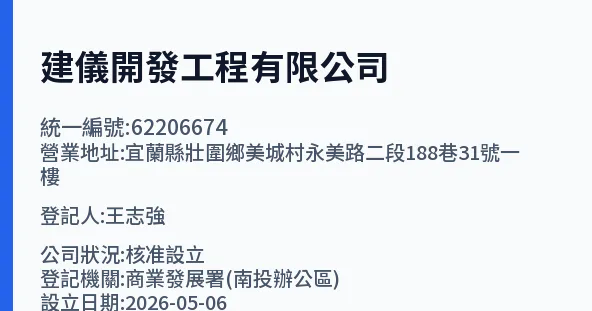 建儀開發工程有限公司的照片-統編 62206674(宜蘭縣) 公司登記資料與營業項目詳細圖表