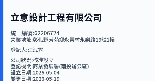 立意設計工程有限公司的照片-統編 62206724(彰化縣) 公司登記資料與營業項目詳細圖表