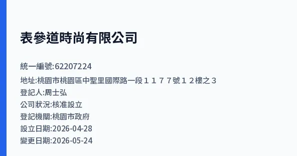 表參道時尚有限公司的照片-統編 62207224(桃園市) 公司登記資料與營業項目詳細圖表
