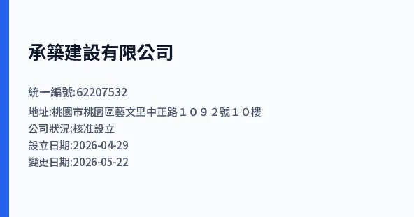 承築建設有限公司的照片-統編 62207532(桃園市) 公司登記資料與營業項目詳細圖表