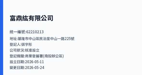 富鼎紘有限公司的照片-統編 62210213(基隆市) 公司登記資料與營業項目詳細圖表