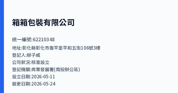 箱箱包裝有限公司的照片-統編 62210348(彰化縣) 公司登記資料與營業項目詳細圖表