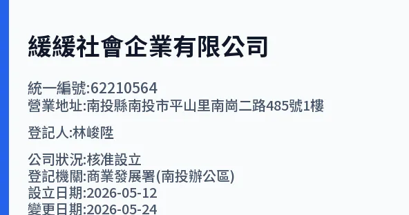 緩緩社會企業有限公司的照片-統編 62210564(南投縣) 公司登記資料與營業項目詳細圖表