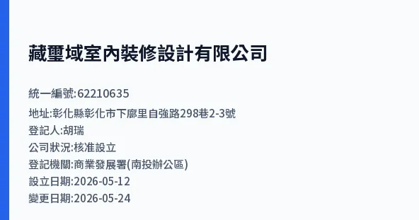 藏璽域室內裝修設計有限公司的照片-統編 62210635(彰化縣) 公司登記資料與營業項目詳細圖表