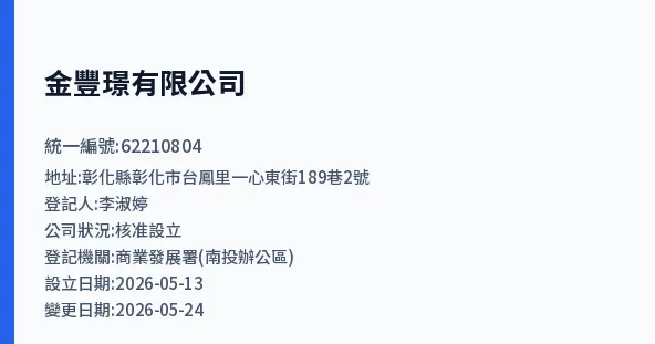 金豐璟有限公司的照片-統編 62210804(彰化縣) 公司登記資料與營業項目詳細圖表