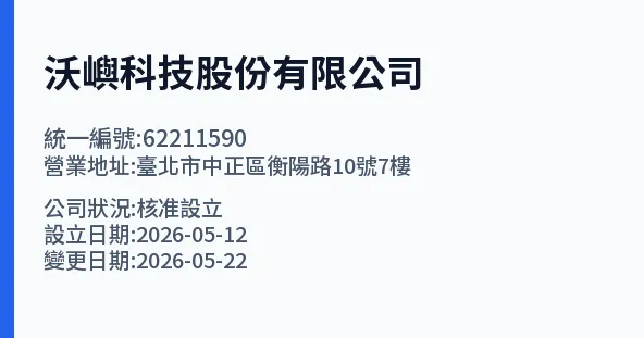 沃嶼科技股份有限公司的照片-統編 62211590(臺北市) 公司登記資料與營業項目詳細圖表