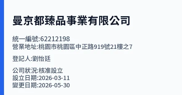 曼京都臻品事業有限公司的照片-統編 62212198(桃園市) 公司登記資料與營業項目詳細圖表