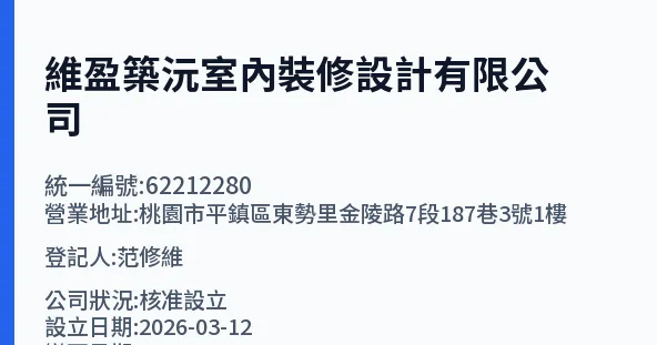 維盈築沅室內裝修設計有限公司的照片-統編 62212280(桃園市) 公司登記資料與營業項目詳細圖表