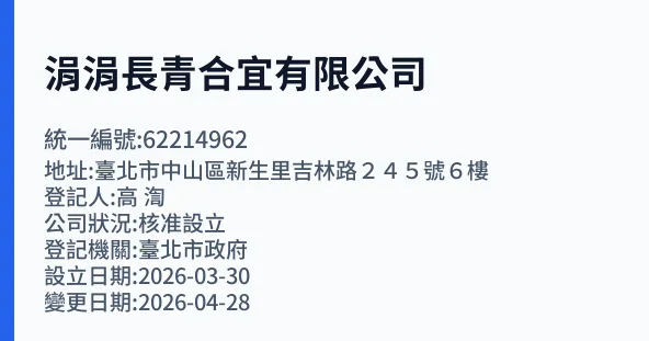 涓涓長青合宜有限公司的照片-統編 62214962(臺北市) 公司登記資料與營業項目詳細圖表