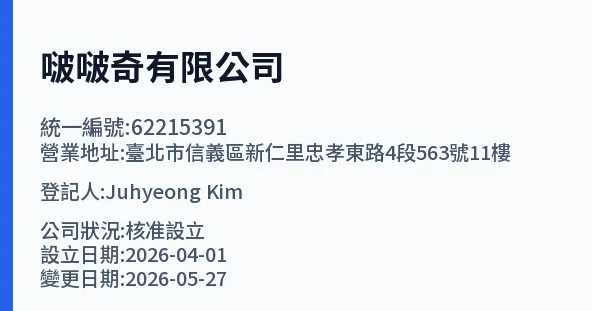 啵啵奇有限公司的照片-統編 62215391 公司登記資料與營業項目詳細圖表