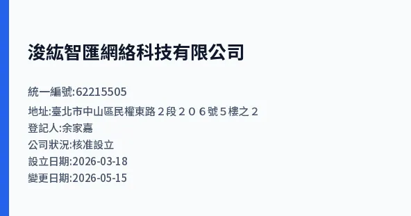 浚紘智匯網絡科技有限公司的照片-統編 62215505(臺北市) 公司登記資料與營業項目詳細圖表