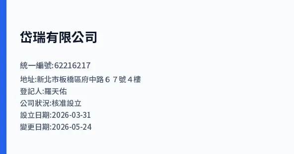 岱瑞有限公司的照片-統編 62216217(新北市) 公司登記資料與營業項目詳細圖表