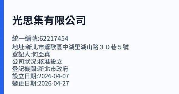 光思集有限公司的照片-統編 62217454(新北市) 公司登記資料與營業項目詳細圖表