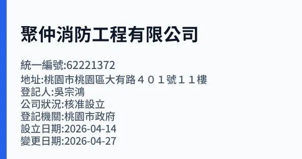 聚仲消防工程有限公司的照片-統編 62221372(桃園市) 公司登記資料與營業項目詳細圖表