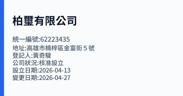柏璽有限公司的照片-統編 62223435(高雄市) 公司登記資料與營業項目詳細圖表
