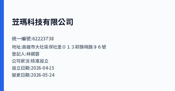 苙瑪科技有限公司的照片-統編 62223738(高雄市) 公司登記資料與營業項目詳細圖表