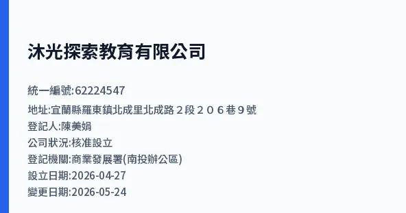 沐光探索教育有限公司的照片-統編 62224547(宜蘭縣) 公司登記資料與營業項目詳細圖表