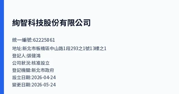絢智科技股份有限公司的照片-統編 62225861(新北市) 公司登記資料與營業項目詳細圖表