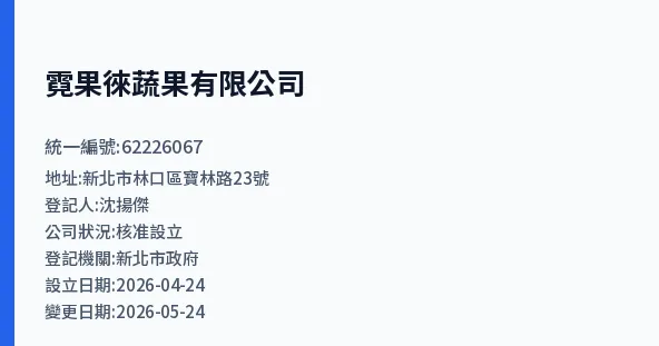 霓果徠蔬果有限公司的照片-統編 62226067(新北市) 公司登記資料與營業項目詳細圖表