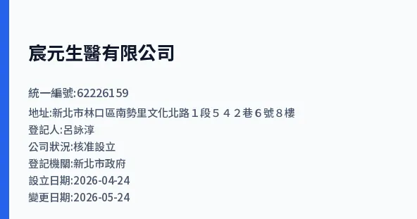 宸元生醫有限公司的照片-統編 62226159(新北市) 公司登記資料與營業項目詳細圖表
