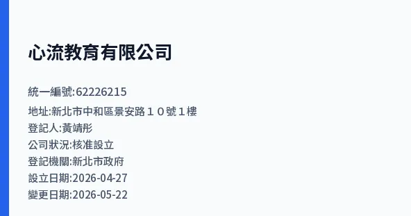 心流教育有限公司的照片-統編 62226215(新北市) 公司登記資料與營業項目詳細圖表