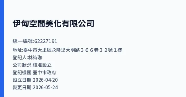 伊甸空間美化有限公司的照片-統編 62227191(臺中市) 公司登記資料與營業項目詳細圖表