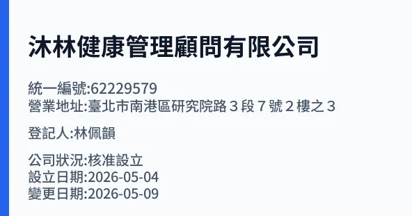 沐林健康管理顧問有限公司的照片-統編 62229579(臺北市) 公司登記資料與營業項目詳細圖表