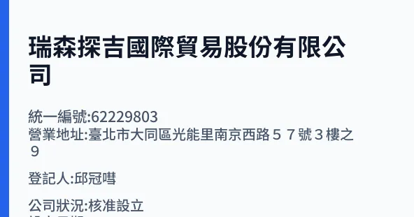 瑞森探吉國際貿易股份有限公司的照片-統編 62229803(臺北市) 公司登記資料與營業項目詳細圖表