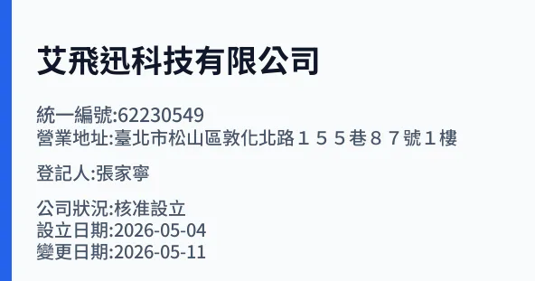 艾飛迅科技有限公司的照片-統編 62230549(臺北市) 公司登記資料與營業項目詳細圖表