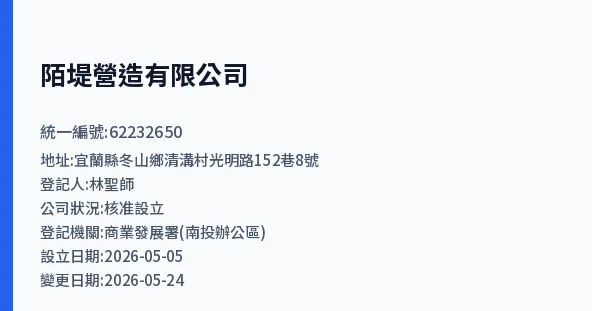 陌堤營造有限公司的照片-統編 62232650(宜蘭縣) 公司登記資料與營業項目詳細圖表