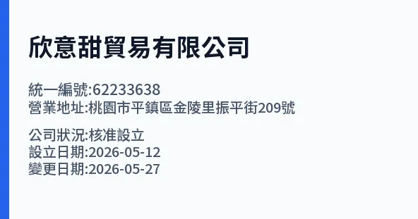 欣意甜貿易有限公司的照片-統編 62233638(桃園市) 公司登記資料與營業項目詳細圖表