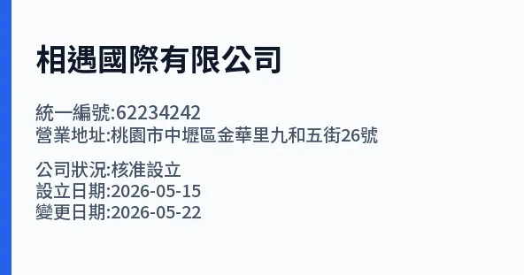 相遇國際有限公司的照片-統編 62234242(桃園市) 公司登記資料與營業項目詳細圖表