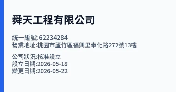 舜天工程有限公司的照片-統編 62234284(桃園市) 公司登記資料與營業項目詳細圖表