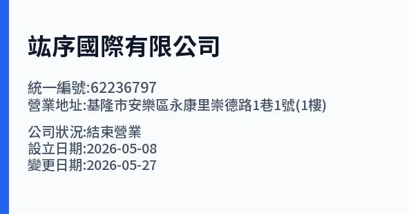 竑序國際有限公司的照片-統編 62236797(基隆市) 公司登記資料與營業項目詳細圖表