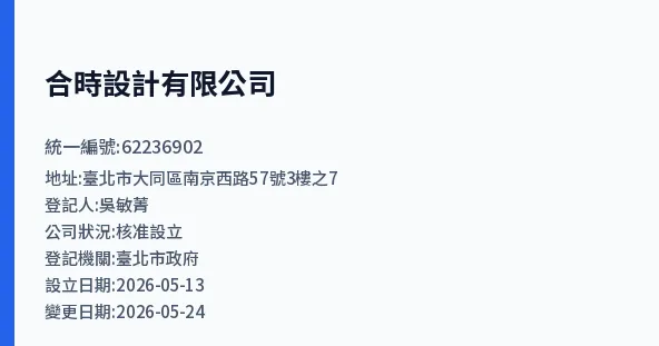 合時設計有限公司的照片-統編 62236902(臺北市) 公司登記資料與營業項目詳細圖表