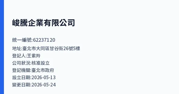峻騰企業有限公司的照片-統編 62237120(臺北市) 公司登記資料與營業項目詳細圖表