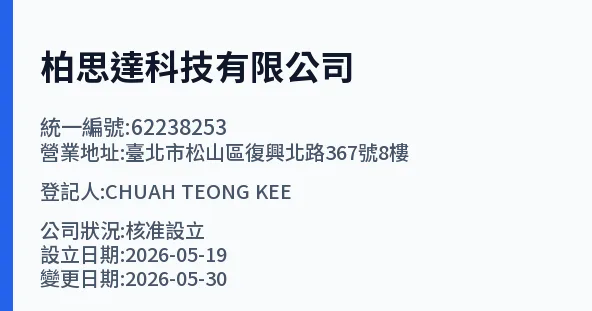 柏思達科技有限公司的照片-統編 62238253(臺北市) 公司登記資料與營業項目詳細圖表