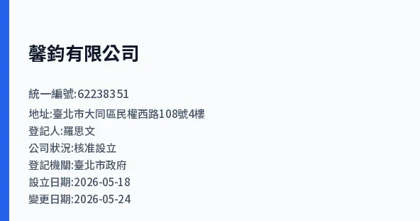 馨鈞有限公司的照片-統編 62238351(臺北市) 公司登記資料與營業項目詳細圖表