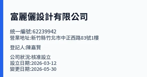 富麗儷設計有限公司的照片-統編 62239942(新竹縣) 公司登記資料與營業項目詳細圖表