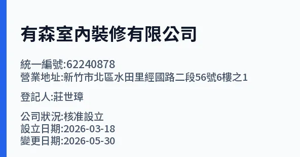 有森室內裝修有限公司的照片-統編 62240878(新竹市) 公司登記資料與營業項目詳細圖表