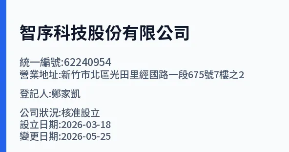 智序科技股份有限公司的照片-統編 62240954(新竹市) 公司登記資料與營業項目詳細圖表