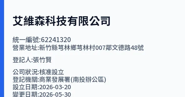 艾維森科技有限公司的照片-統編 62241320(新竹縣) 公司登記資料與營業項目詳細圖表