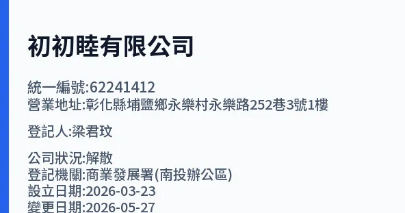 初初睦有限公司的照片-統編 62241412(彰化縣) 公司登記資料與營業項目詳細圖表