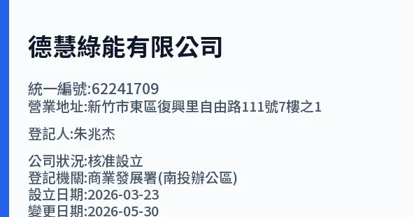 德慧綠能有限公司的照片-統編 62241709(新竹市) 公司登記資料與營業項目詳細圖表