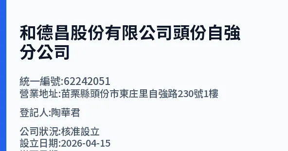 和德昌股份有限公司頭份自強分公司的照片-統編 62242051(苗栗縣) 公司登記資料與營業項目詳細圖表