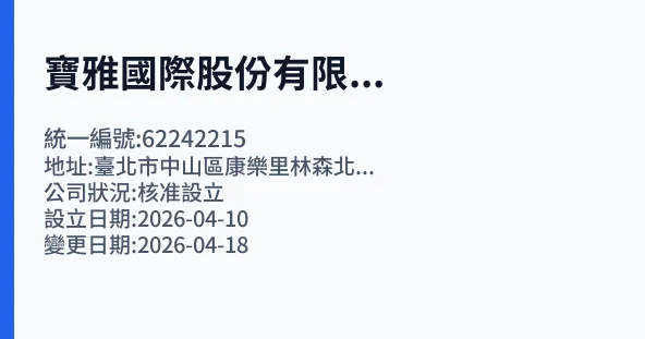寶雅國際股份有限公司欣欣林森北分公司的照片-統編 62242215(臺北市) 公司登記資料與營業項目詳細圖表