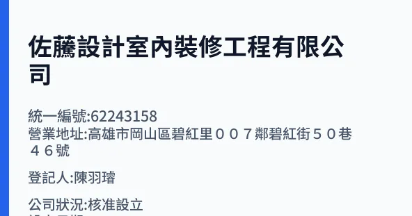 佐虅設計室內裝修工程有限公司的照片-統編 62243158(高雄市) 公司登記資料與營業項目詳細圖表