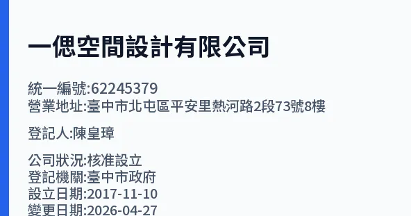 一偲空間設計有限公司的照片-統編 62245379(臺中市) 公司登記資料與營業項目詳細圖表