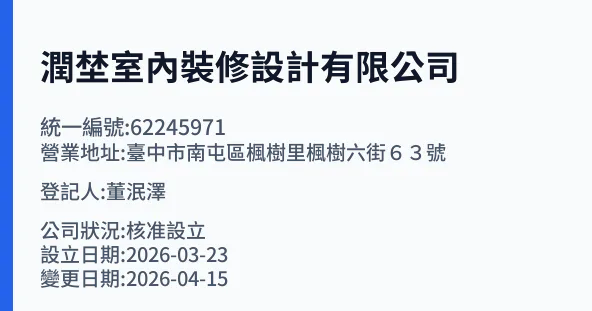 潤埜室內裝修設計有限公司的照片-統編 62245971(臺中市) 公司登記資料與營業項目詳細圖表