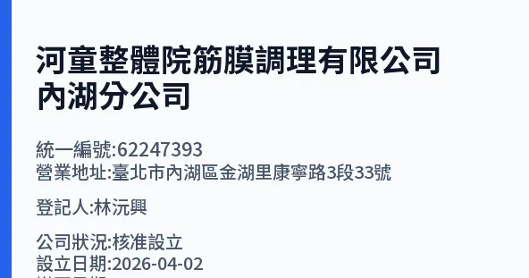 河童整體院筋膜調理有限公司內湖分公司的照片-統編 62247393(臺北市) 公司登記資料與營業項目詳細圖表